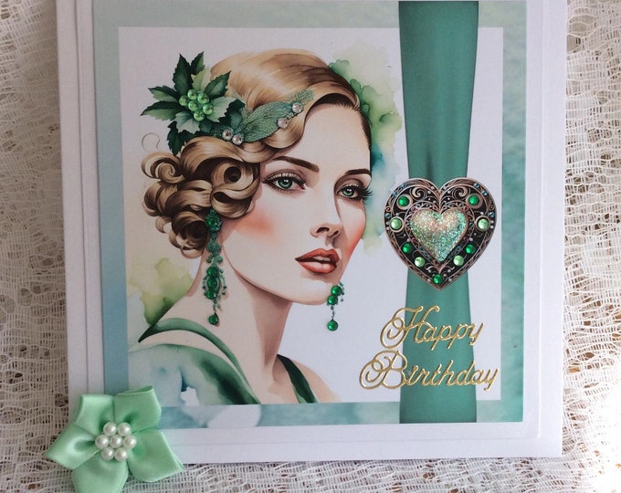 A Stylish Ladies Birthday Card, Beautiful Card, Art Deco Lady, Size 6 X ...
