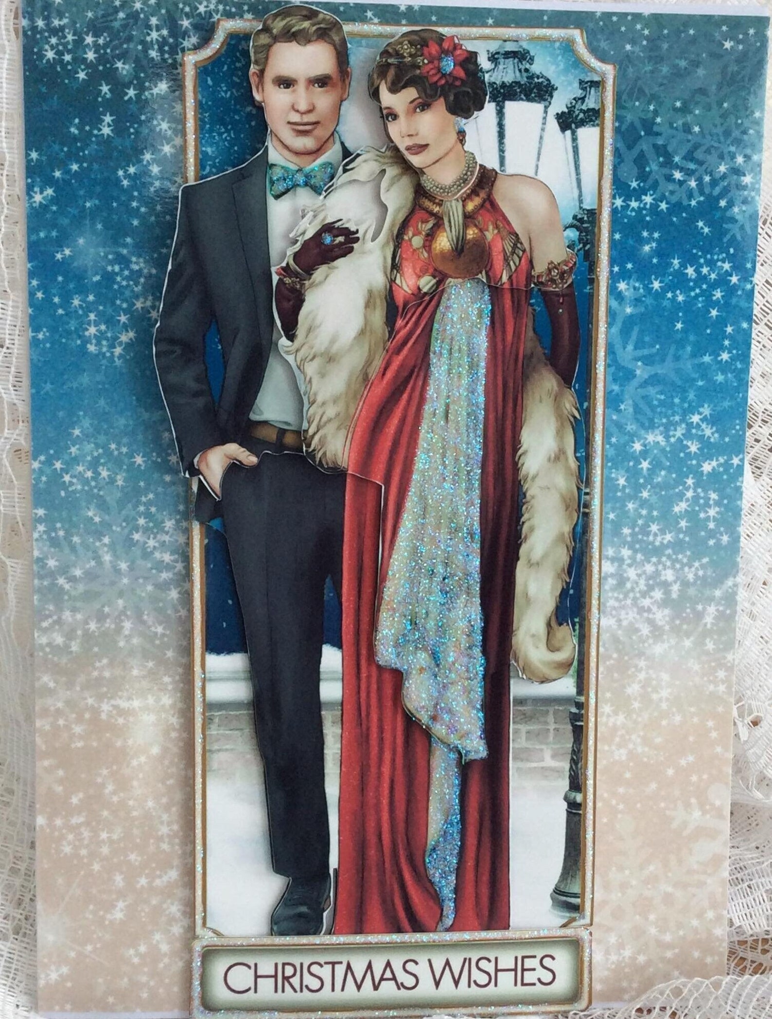 Art Deco Christmas Card: Handmade 5D Decoupage, Glitter Details - Etsy