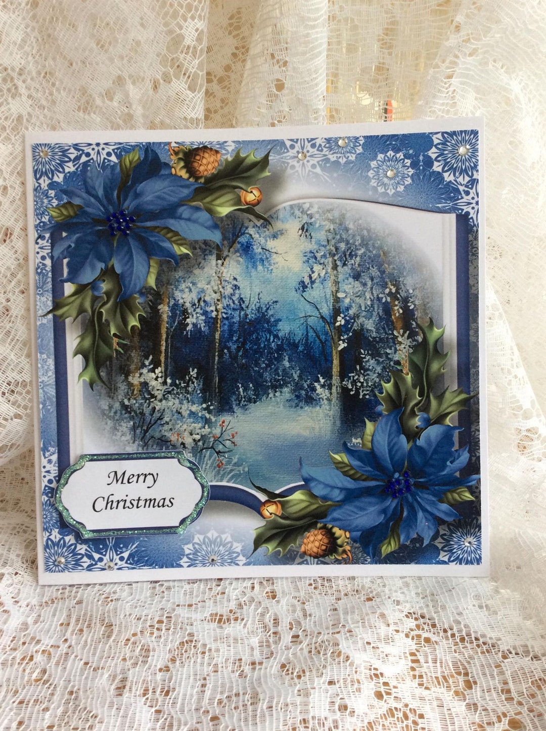 Handmade Christmas Scene Card, Luxury Christmas Card, Snow Scene Card ...