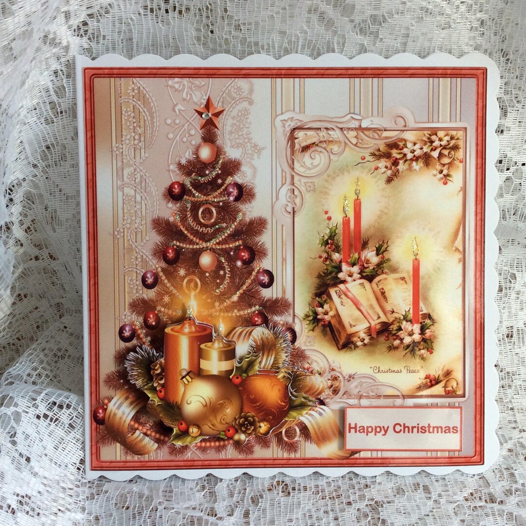 Traditional Christmas Card, Happy Christmas, Decoupaged Card, Size 7 X7 ...