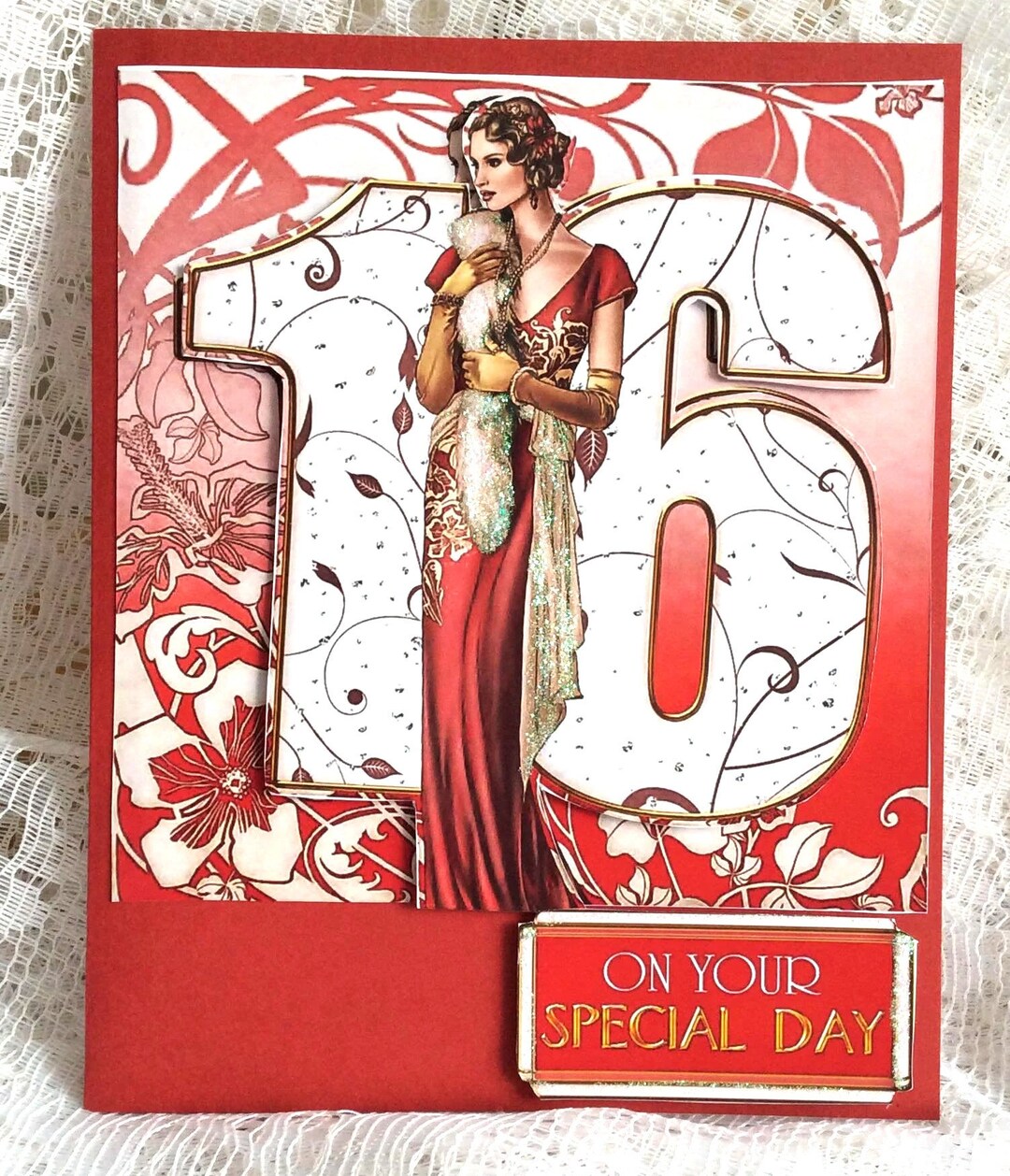 Art Deco 16th Birthday Card: Handmade Glitter Celebration - Etsy