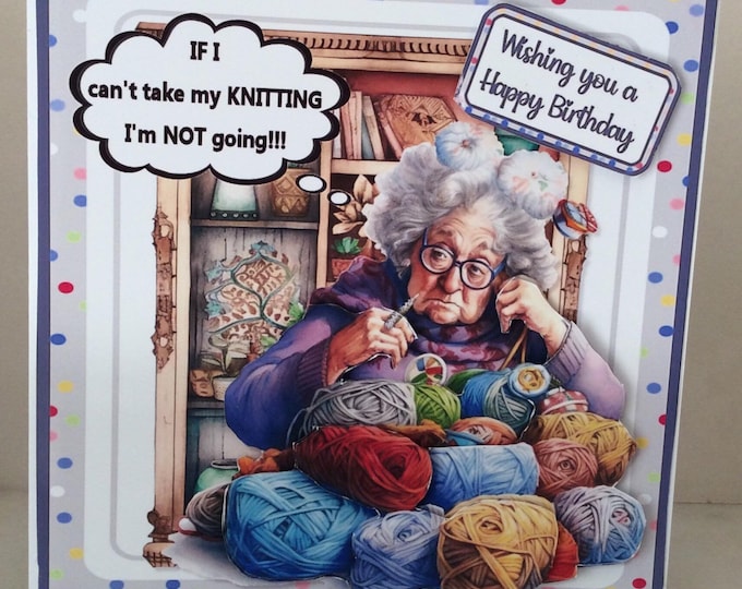 Handmade Happy Birthday Card for Knitting Lovers, , Crafters Card, Size ...