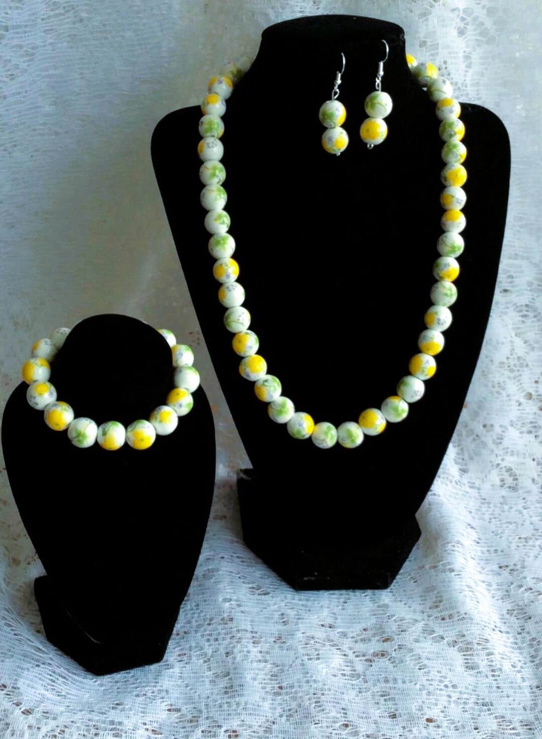 Yellow Flower Jewellery Set, Luxury Beaded Jewellery Set, Wedding ...
