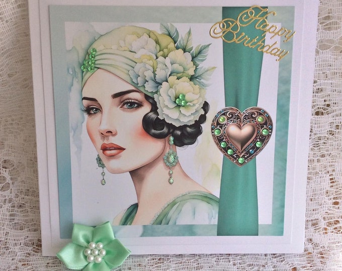 A Stylish Ladies Birthday Card, Beautiful Card, Art Deco Lady, Size 6 X ...