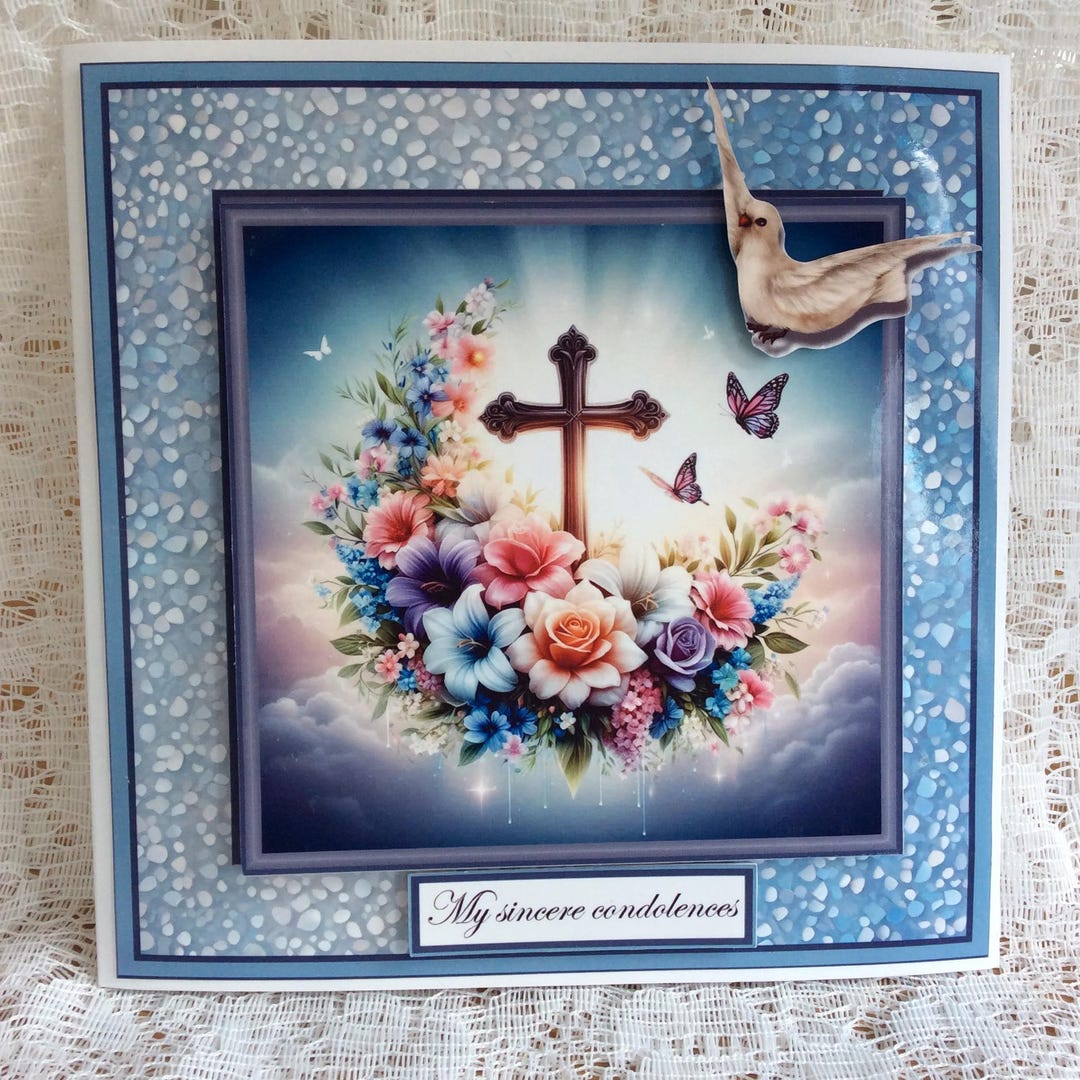 Floral Cross Sympathy Card: Handmade Condolence Card (6x6 Inch) - Etsy