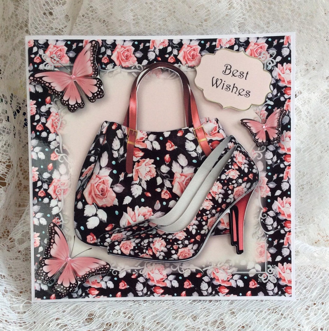 Handmade Fashion Birthday Card, Stylish Shoes & Bag, Printed Insert - Etsy