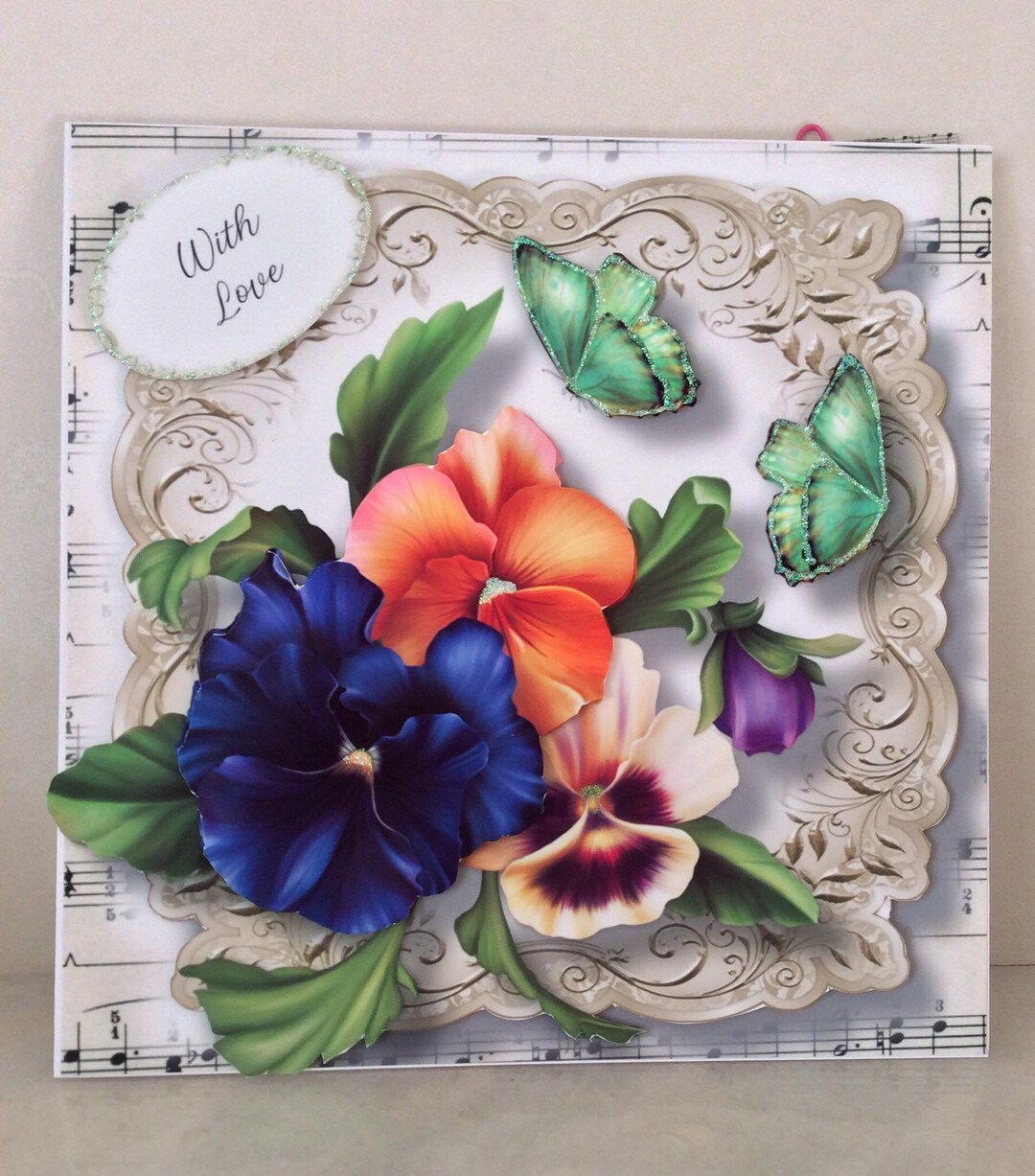 Handmade Floral Birthday Card: 5D Sparkly Accents, With Love (8x8 Inch ...