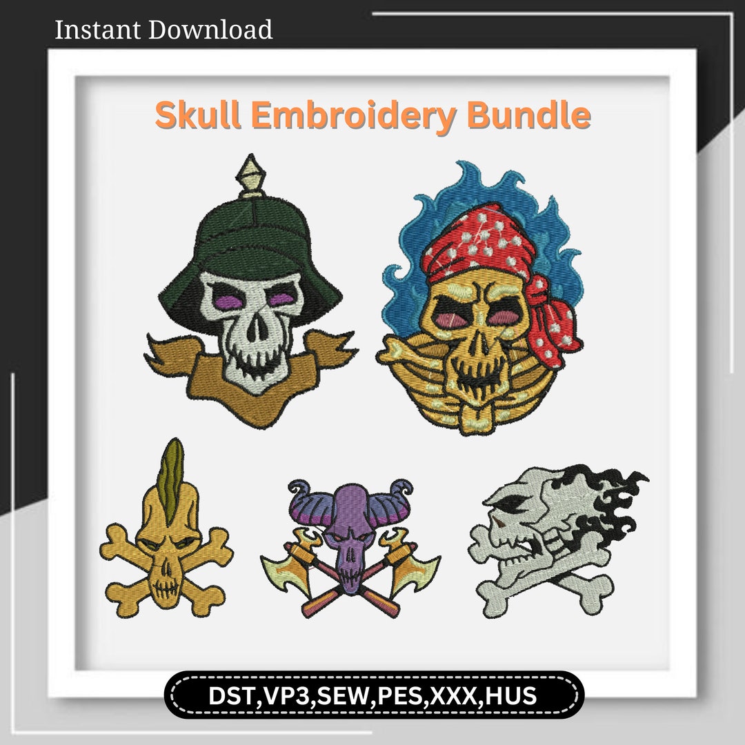 Skull Embroidery Design Skull and Cross Bones Embroidery Human Skeleton ...