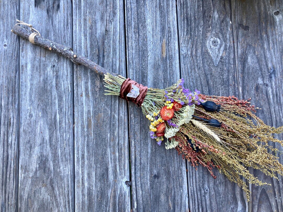Floral Broom: 30in Dried Flower Besom, Wedding Altar Decor ...