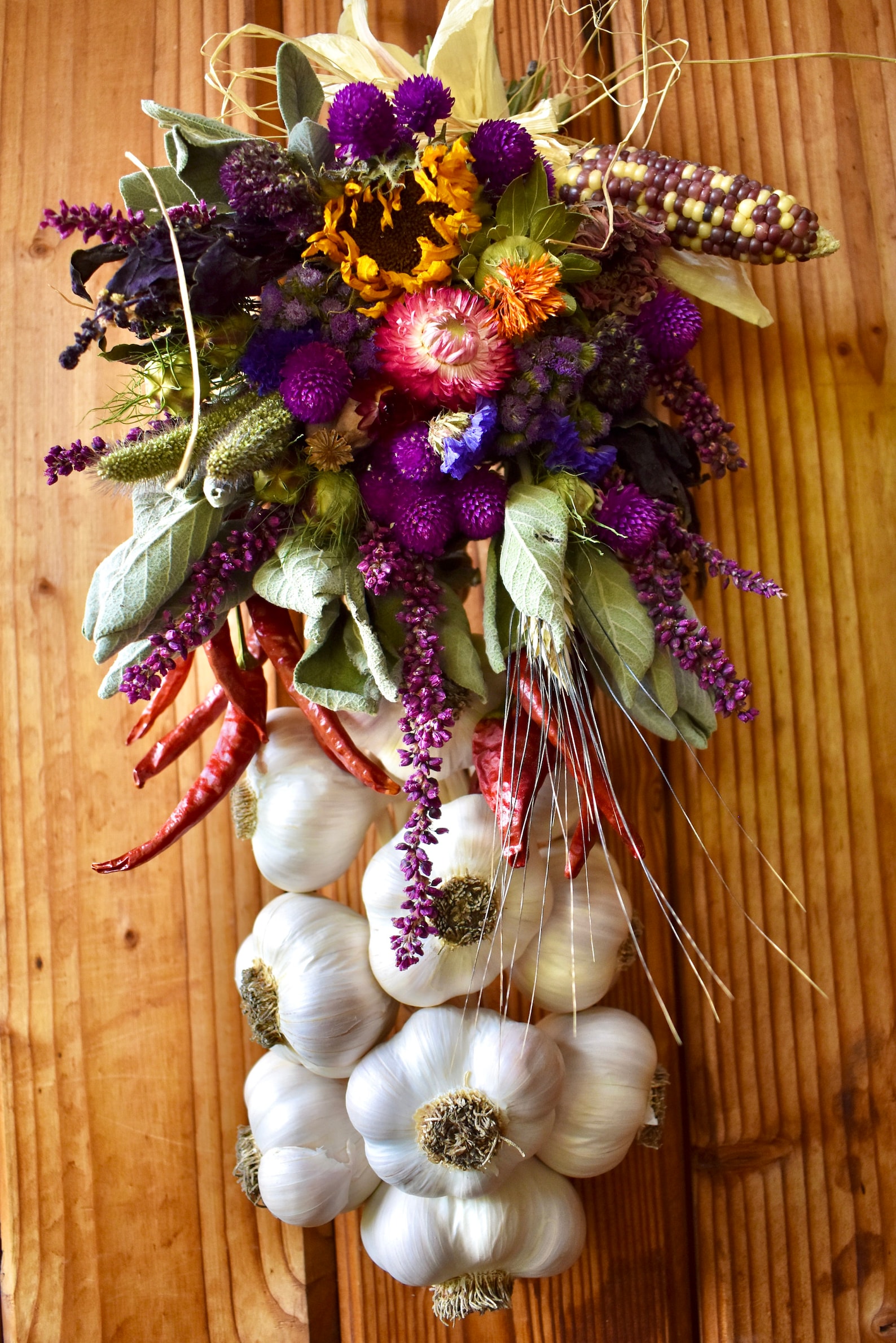 Garlic and Chili Braid Decorated, Organic, Kitchen Decor, Wall Hanging ...