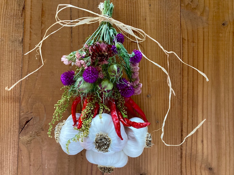Small Organic Garlic and Chili Braid, Organic Homegrown Garlic Braid ...