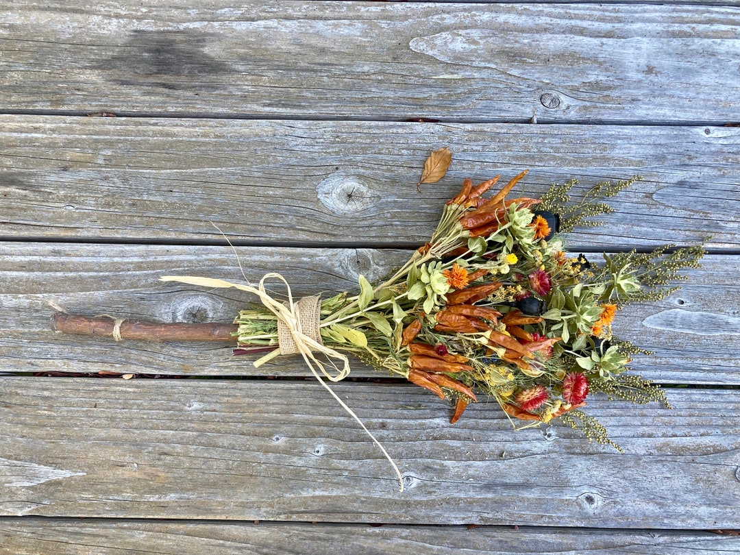 Chili Floral Broom, 30 In, Witch's Besom Stick, Fall Decor, for Good ...