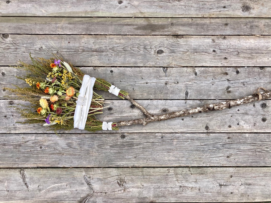 Double Floral Broom, 48 In, Wedding Besom Stick, Fall Decor, for Good ...