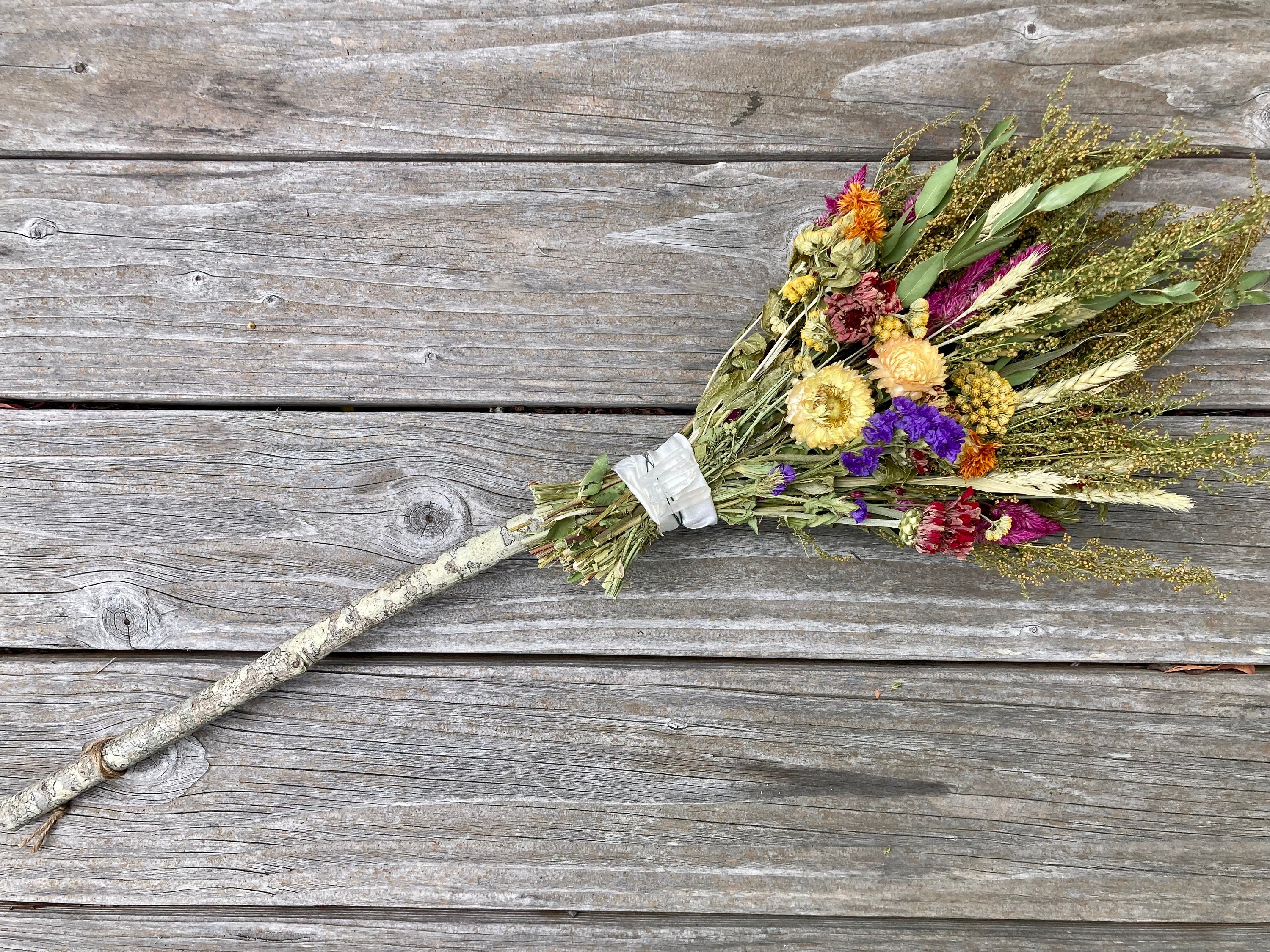 Jewel Toned Floral Broom, 30 In, Besom Stick for Good Tidings, House ...