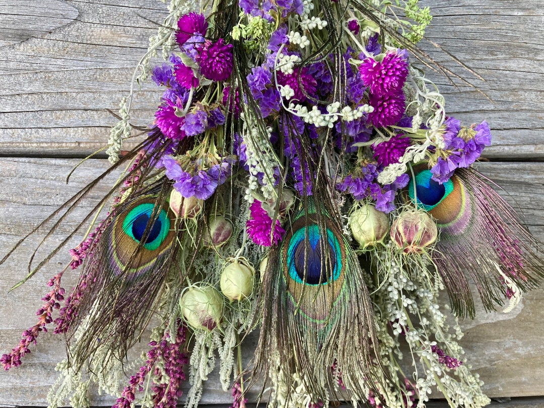 Peacock Dried Flower Spray, 16 X 8 Inches - Etsy