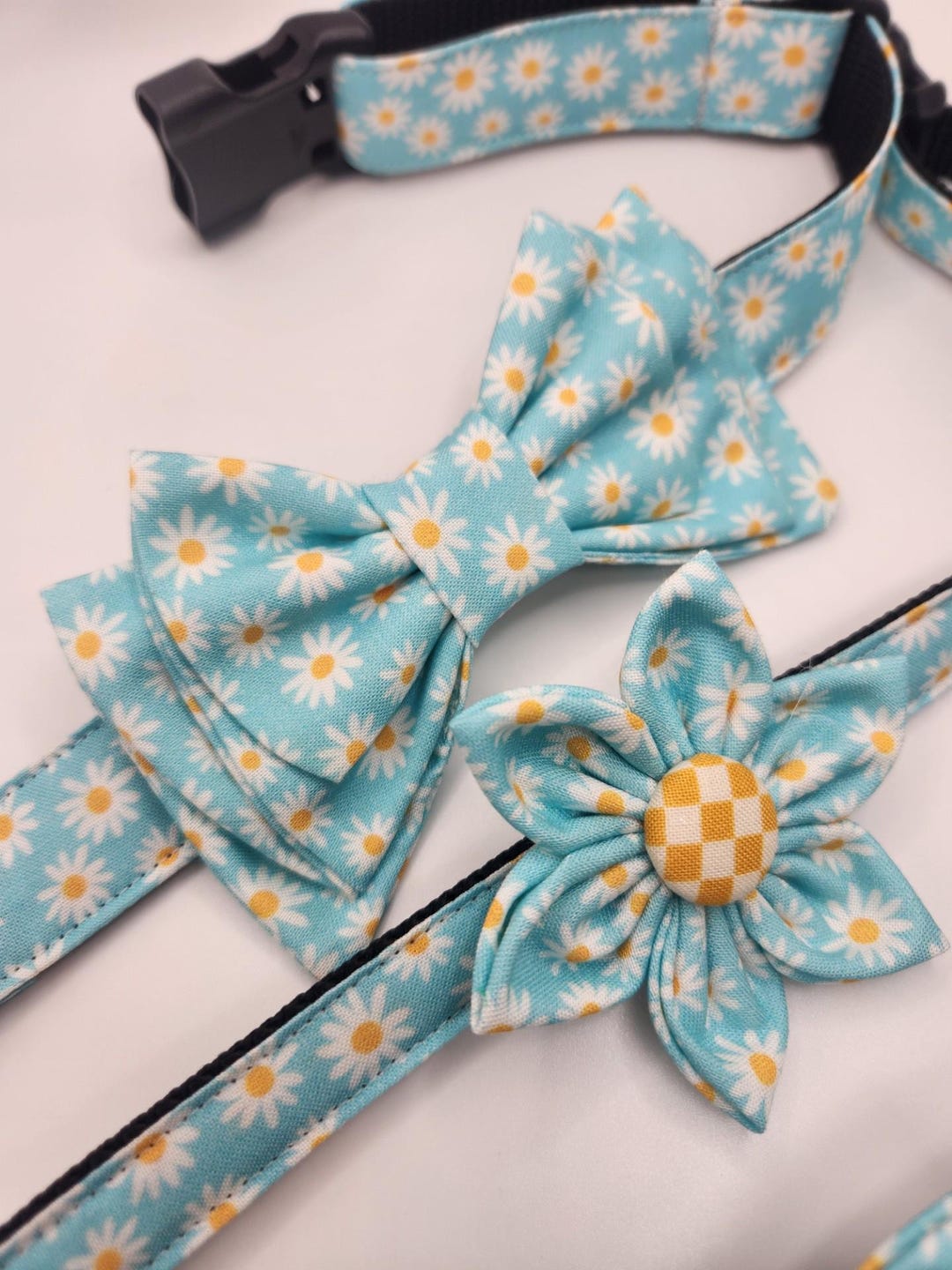 Handmade Daisy Dog Collar: Blue & Yellow Floral, Bow Tie or Flower - Etsy