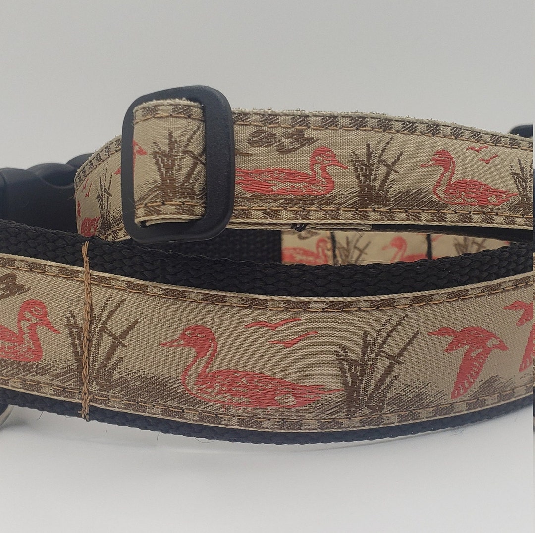 Handmade Duck Dog Collar: Red Tan Jacquard Ribbon, XL Hunting Dog - Etsy