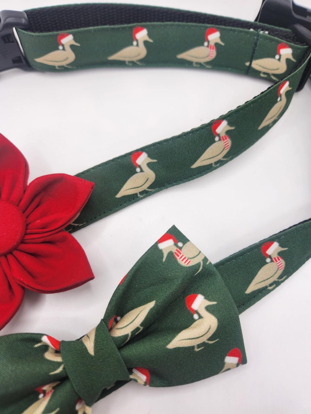 Handmade Christmas Duck Dog Collar: Adjustable Cotton Bowtie or Flower ...