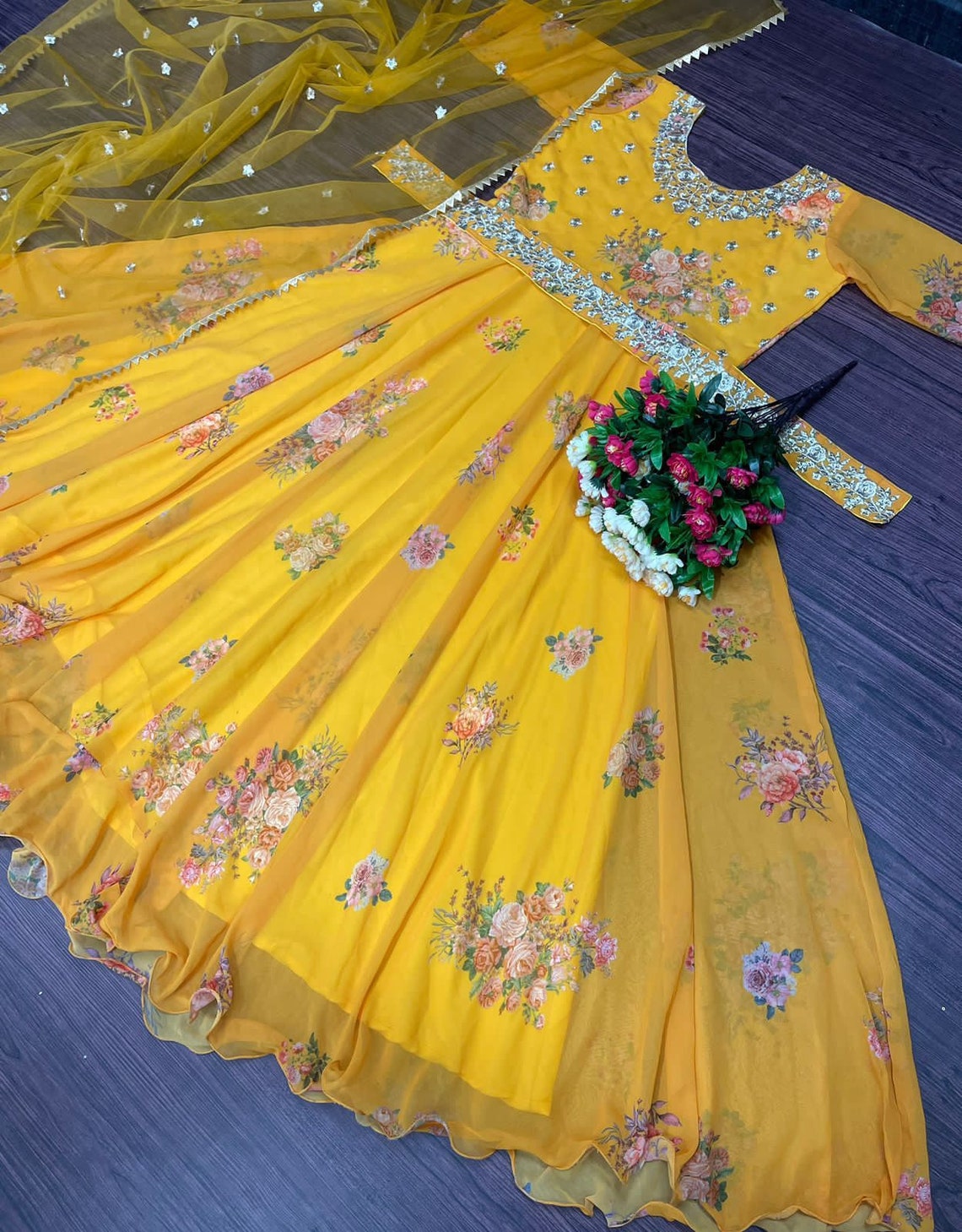 Premium Indian Designer Floral Print Full Flared Anarkali Long - Etsy