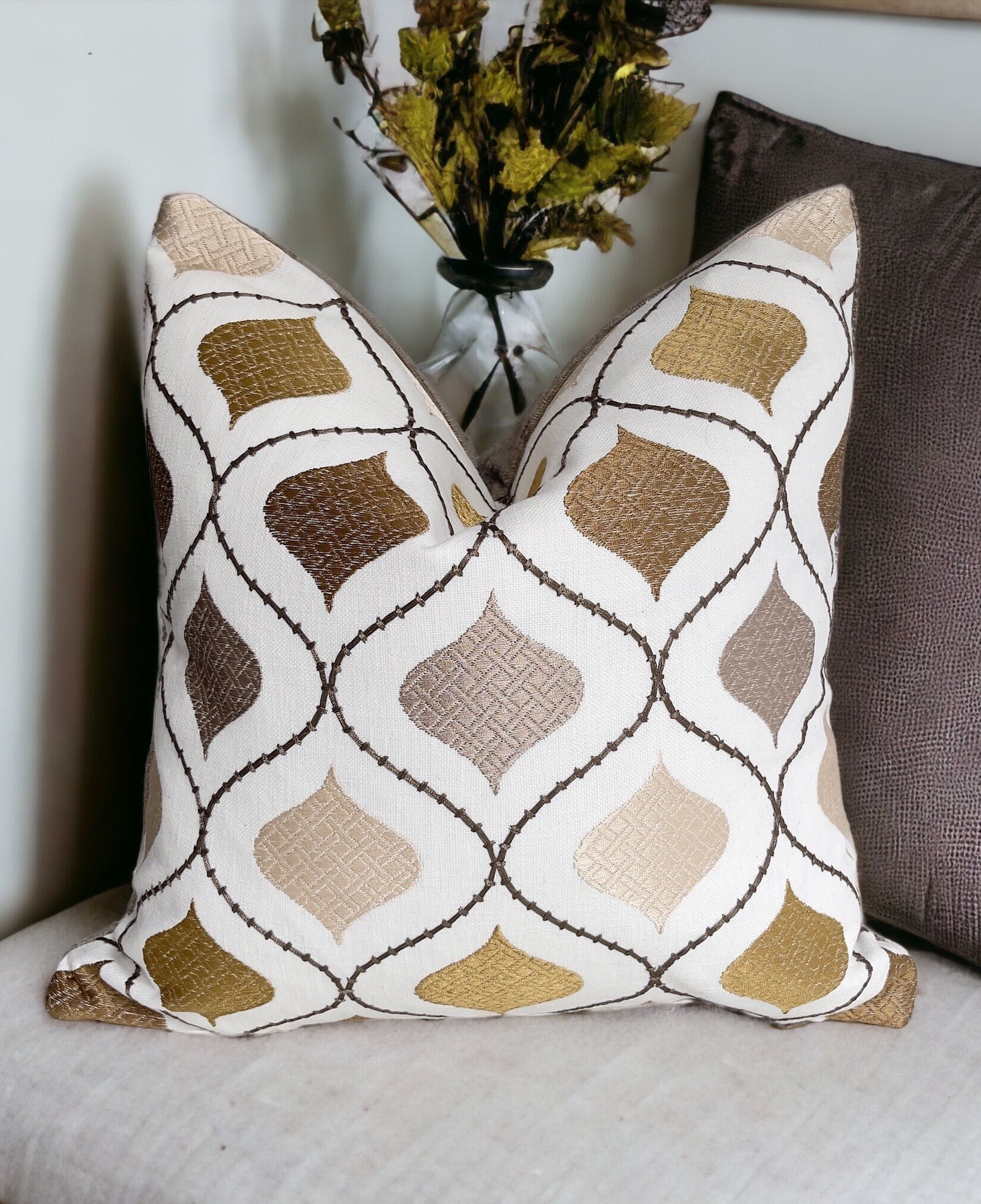 Multicoloured Geometric Pattern Cushion Cover Embroidered Cotton ...