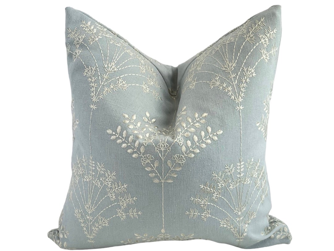 Blue Embroidered Pillow Cover, Floral Pillow for Shabby Chic Decor ...