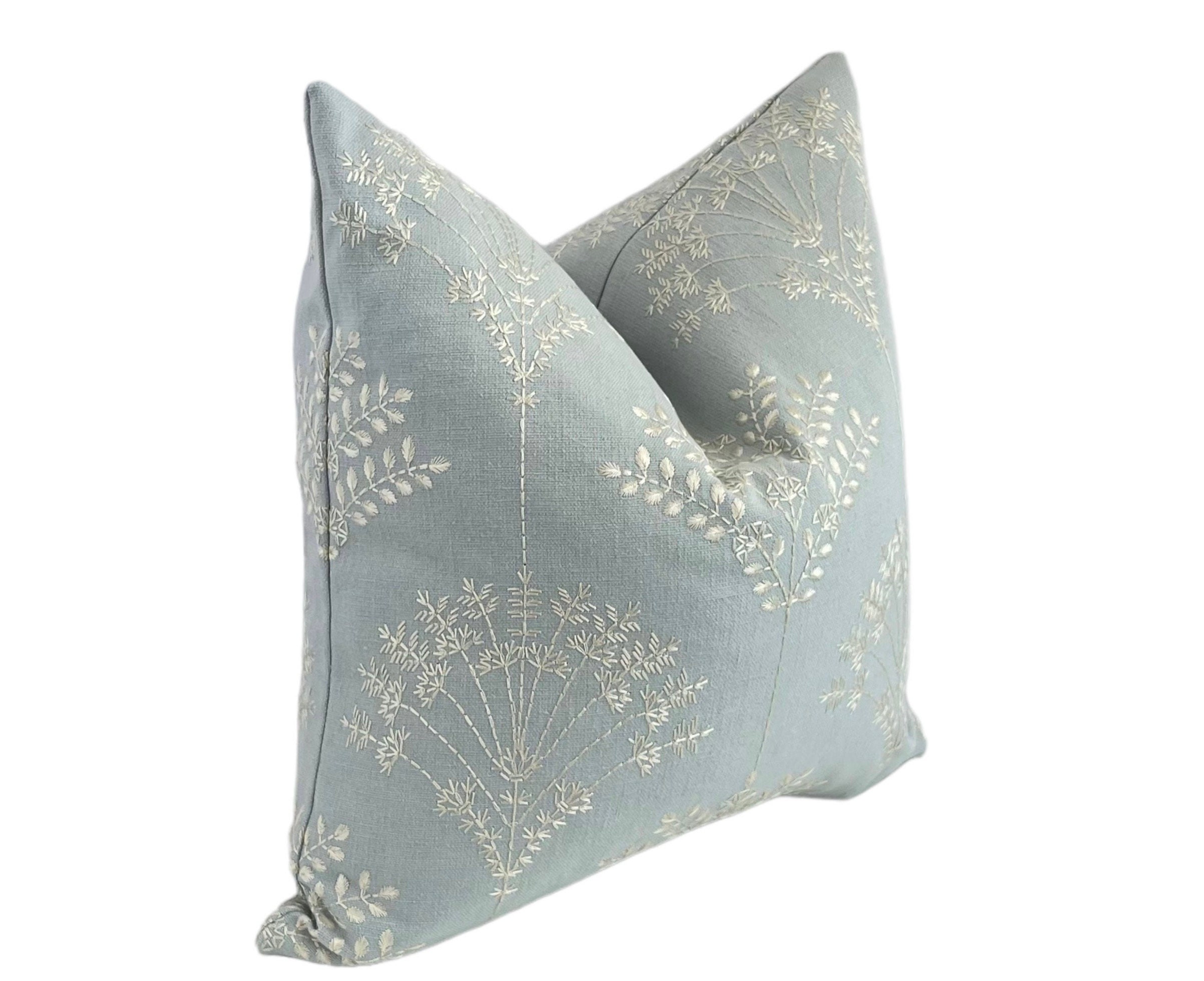 Blue Embroidered Pillow Cover, Floral Pillow for Shabby Chic Decor ...