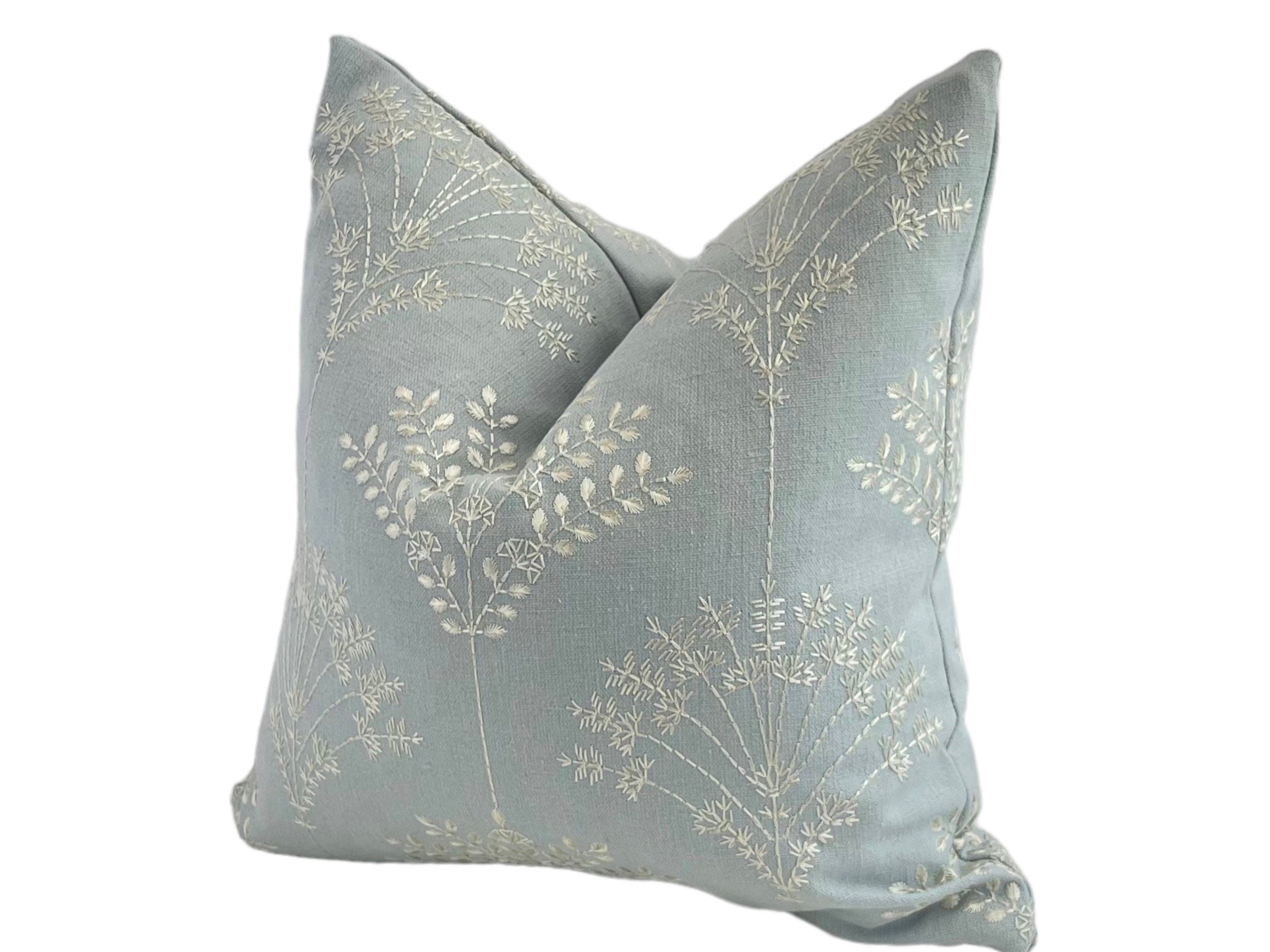 Blue Embroidered Pillow Cover, Floral Pillow for Shabby Chic Decor ...