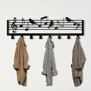 Music Portrait & Notes Wall Mounted Coat Rack, Metal Wall Art, Key ...