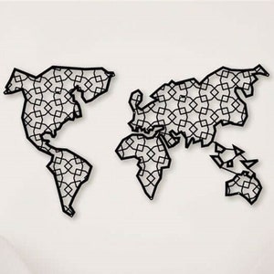 Metal World Map Wall Art 2 Pieces Geometric World Map Decor - Etsy