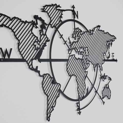 World Map Compass Metal Wall Decor: 3D World Map Metal Art - Etsy