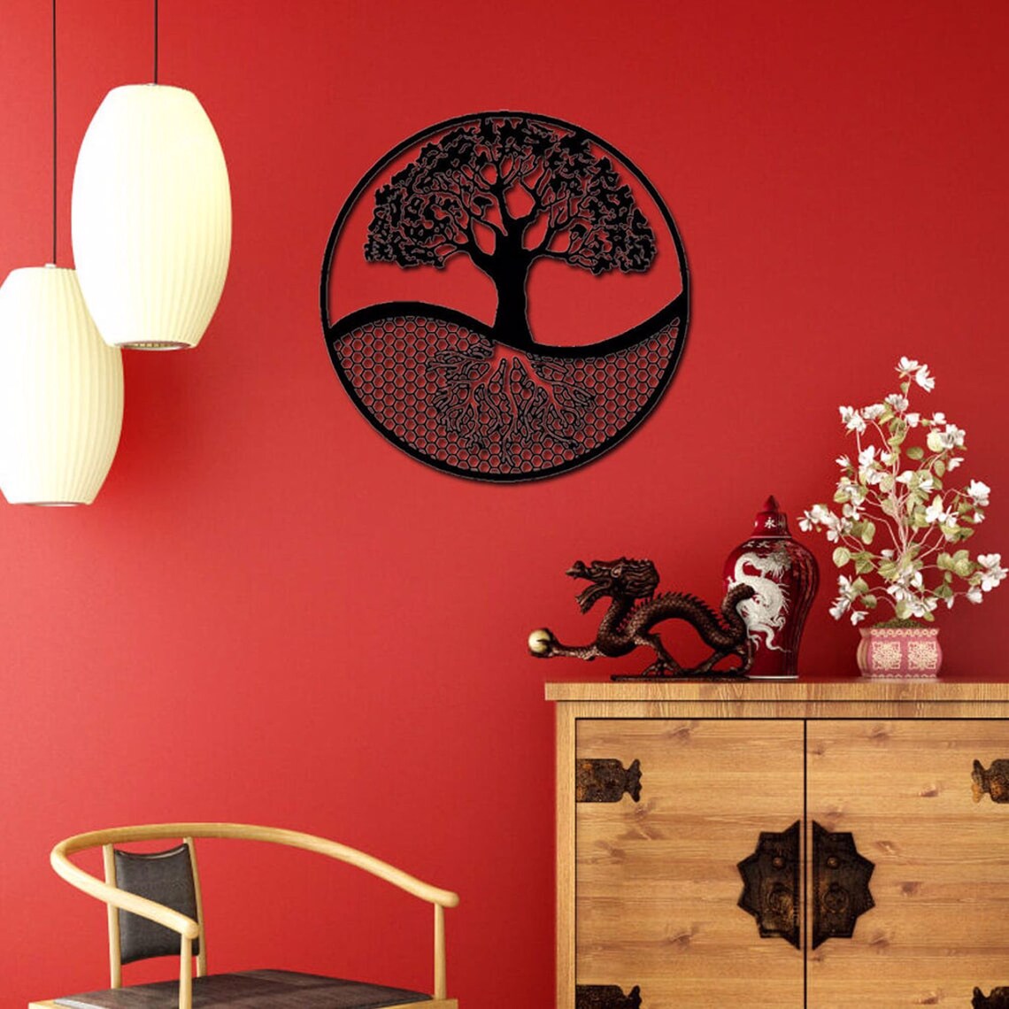 Yin Yang Metal Wall Decor Tree and Root Art Decor 3D Metal Wall Decor ...