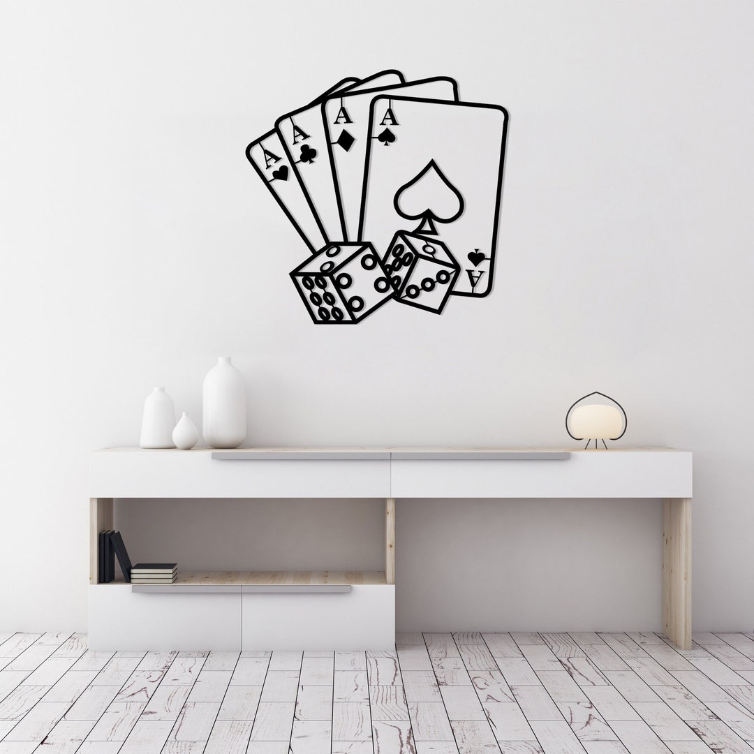 Metal Playing Cards Wall Art, Four of a Kind & Dice Line Art, Ace ...