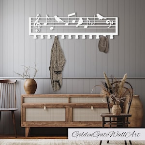 Music Portrait & Notes Wall Mounted Coat Rack, Metal Wall Art, Key ...
