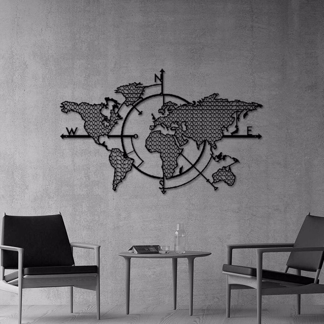 World Map Metal Wall Decor, Metal World Map, Metal Wall Decor, Art Work ...