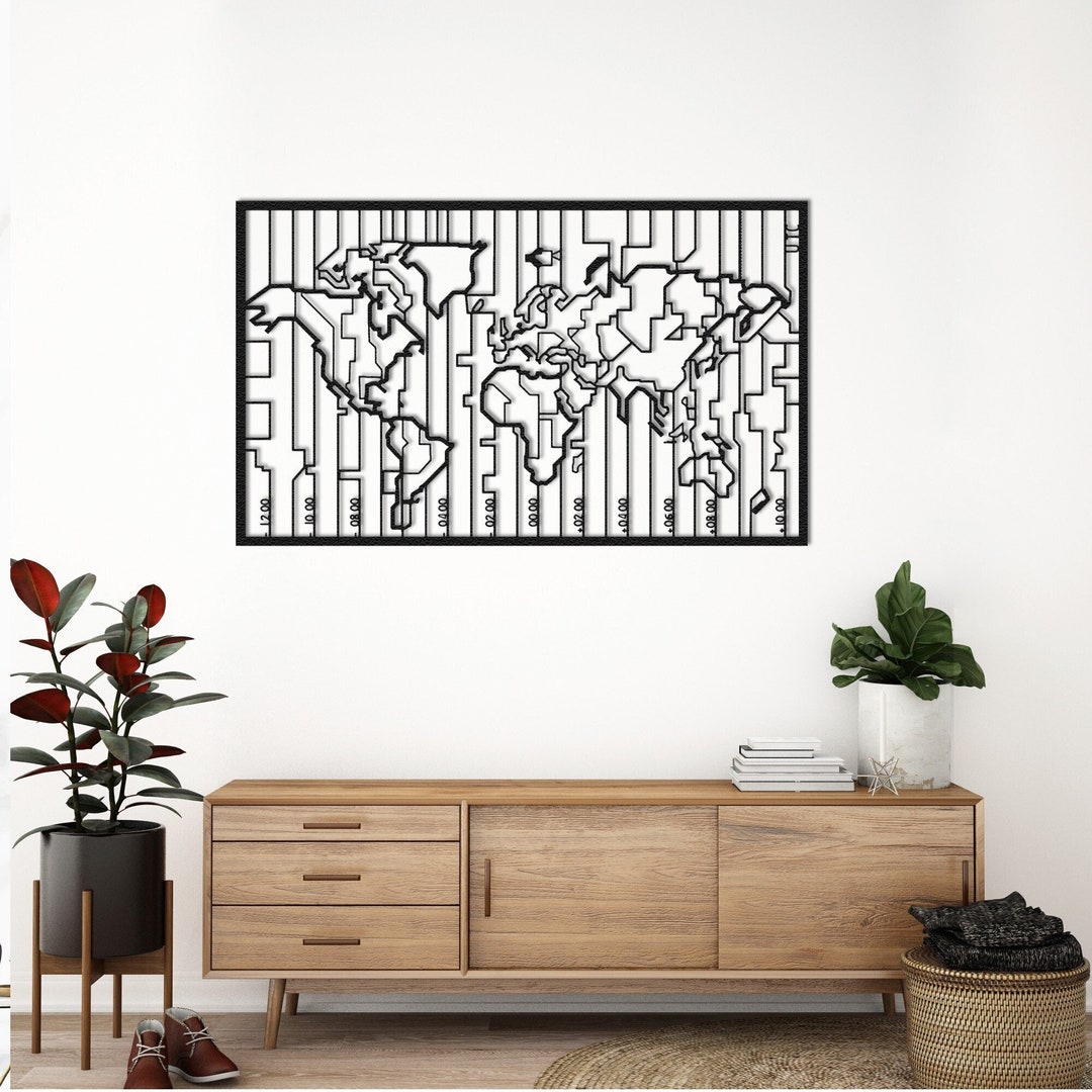World Time Zone Metal Wall Art - Metal World Map, Metal Wall Decor ...