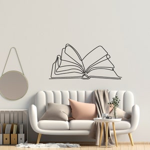 Book Metal Wall Art, Library Sign Line Art, Minimalist Metal Sign ...