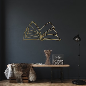 Book Metal Wall Art, Library Sign Line Art, Minimalist Metal Sign ...