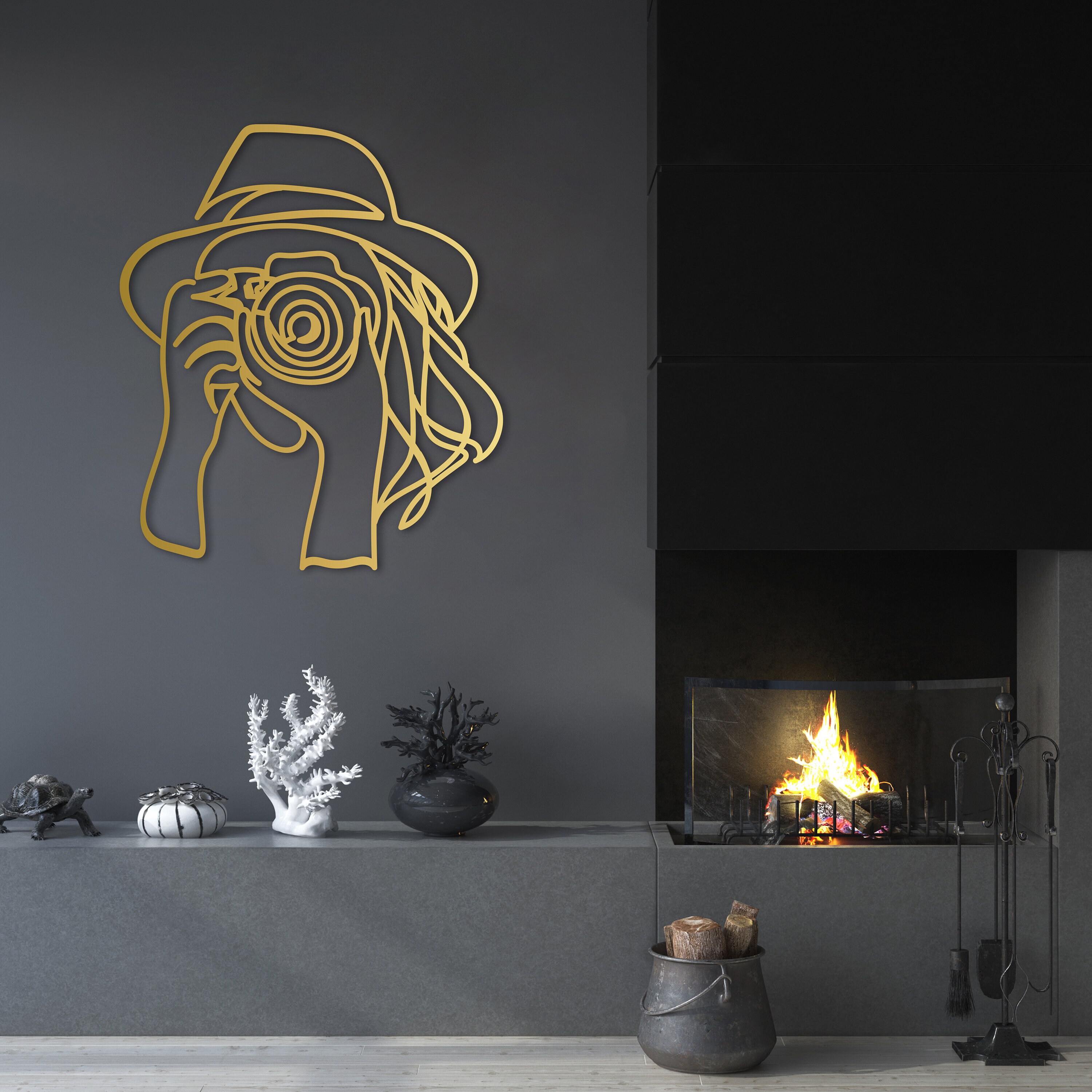 Photographer Girl Metal Wall Art: Minimalist Coquette Room Decor - Etsy