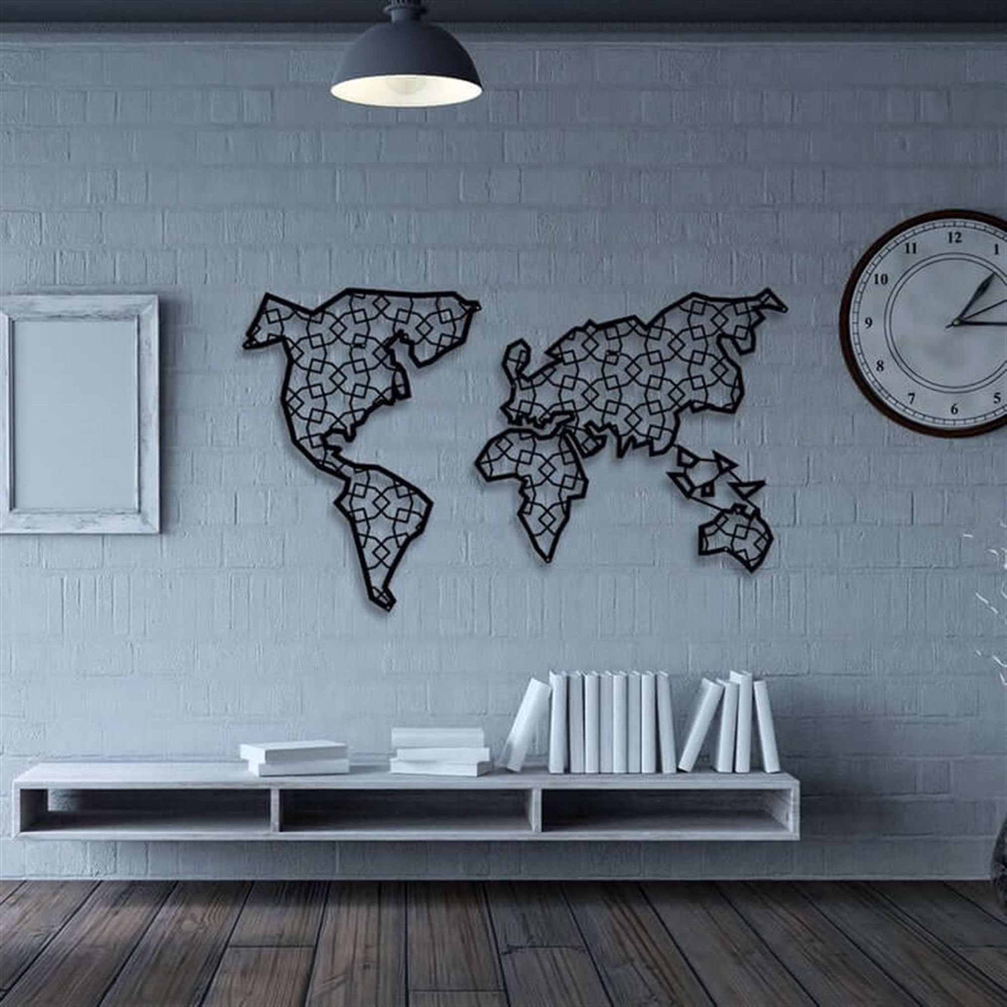 Metal World Map Wall Art 2 Pieces Geometric World Map Decor - Etsy