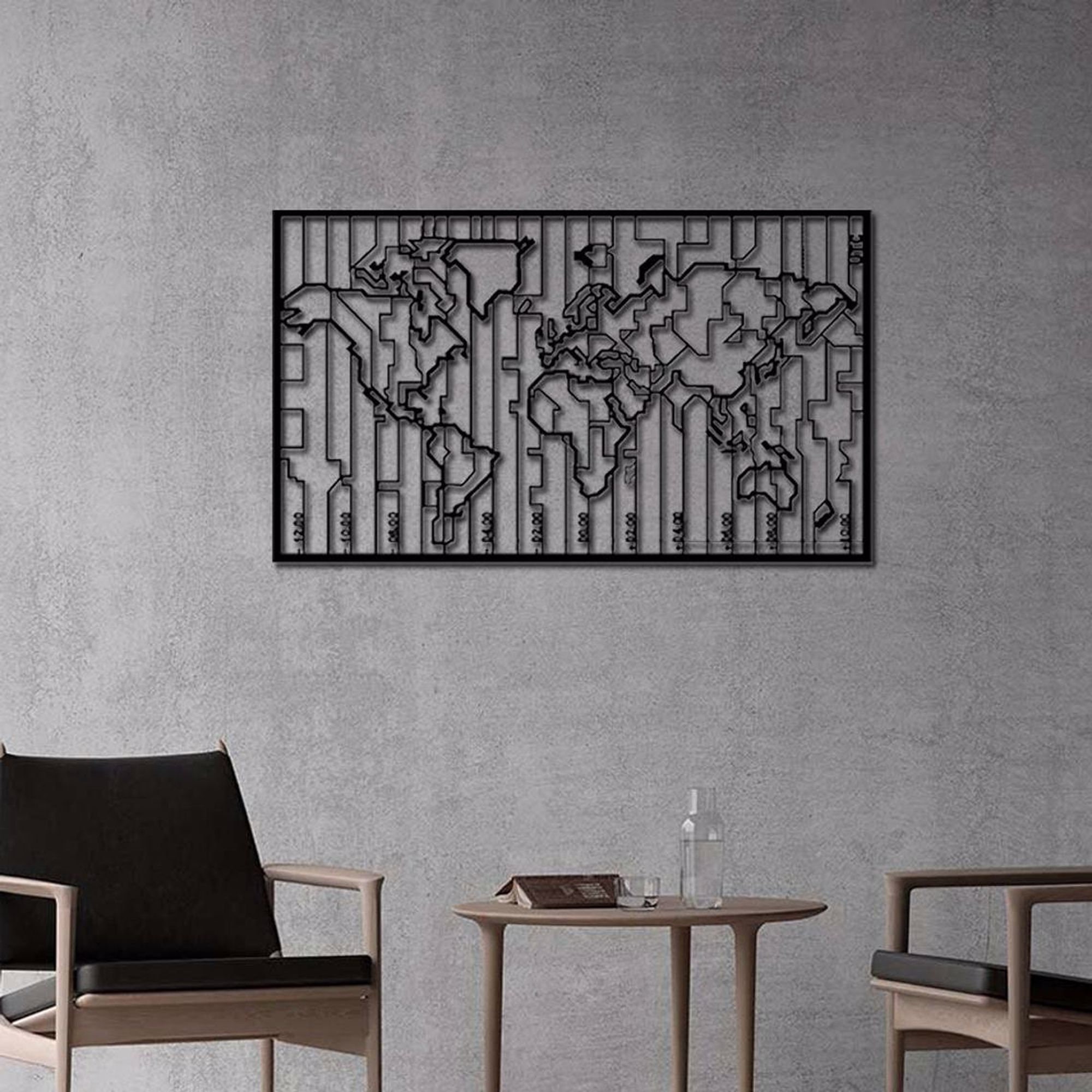 World Time Zone Metal Wall Art Metal World Map Metal Wall - Etsy