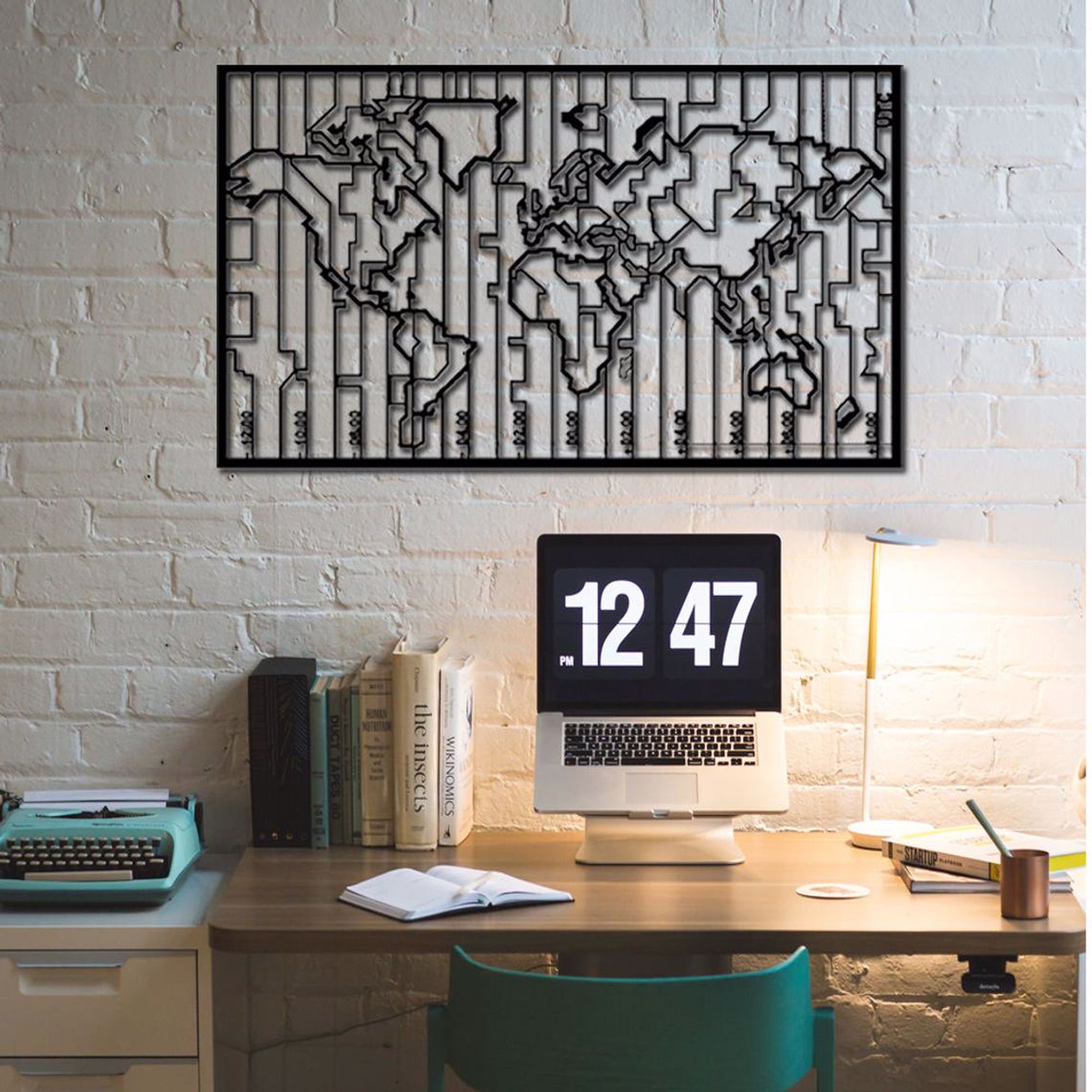 World Time Zone Metal Wall Art Metal World Map Metal Wall - Etsy