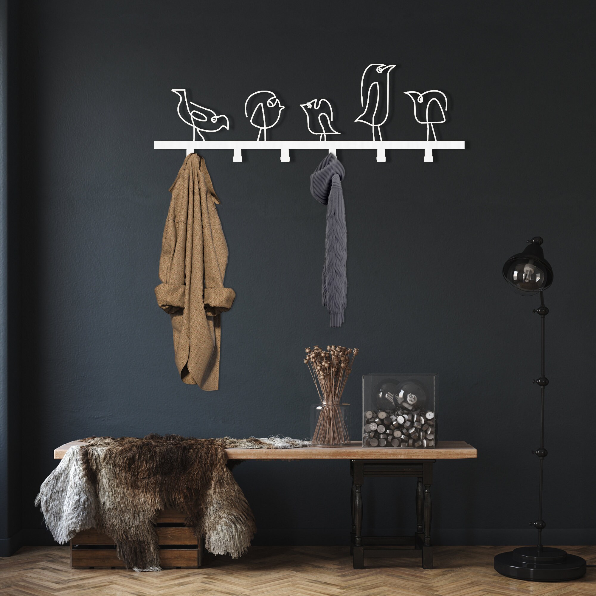Bird Wall Mounted Rack, Metal Wall Art Wall Hooks Hanger, Garden Wall ...
