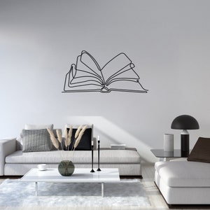 Book Metal Wall Art, Library Sign Line Art, Minimalist Metal Sign ...