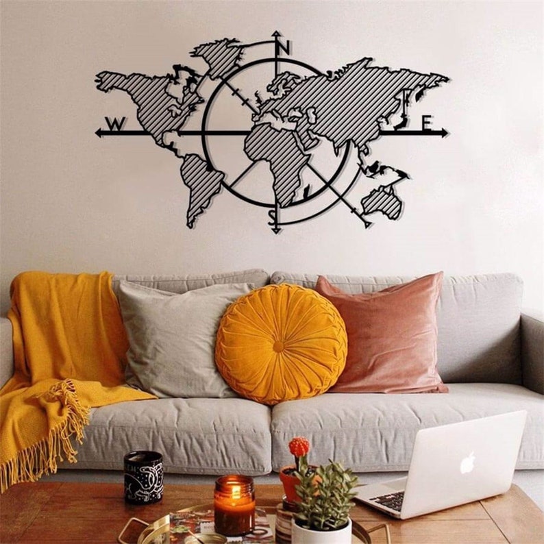 Metal World Map Compass Metal Wall Decor Art Work World Map | Etsy