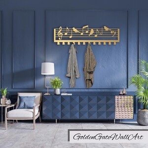 Music Portrait & Notes Wall Mounted Coat Rack, Metal Wall Art, Key ...