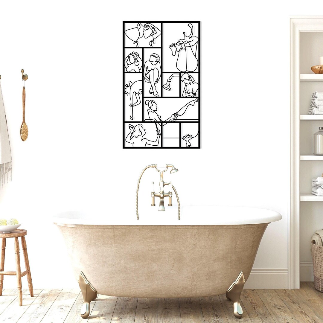 Women Line Art - Metal Wall Decor, Bathroom Modern Minimalist Line Art ...
