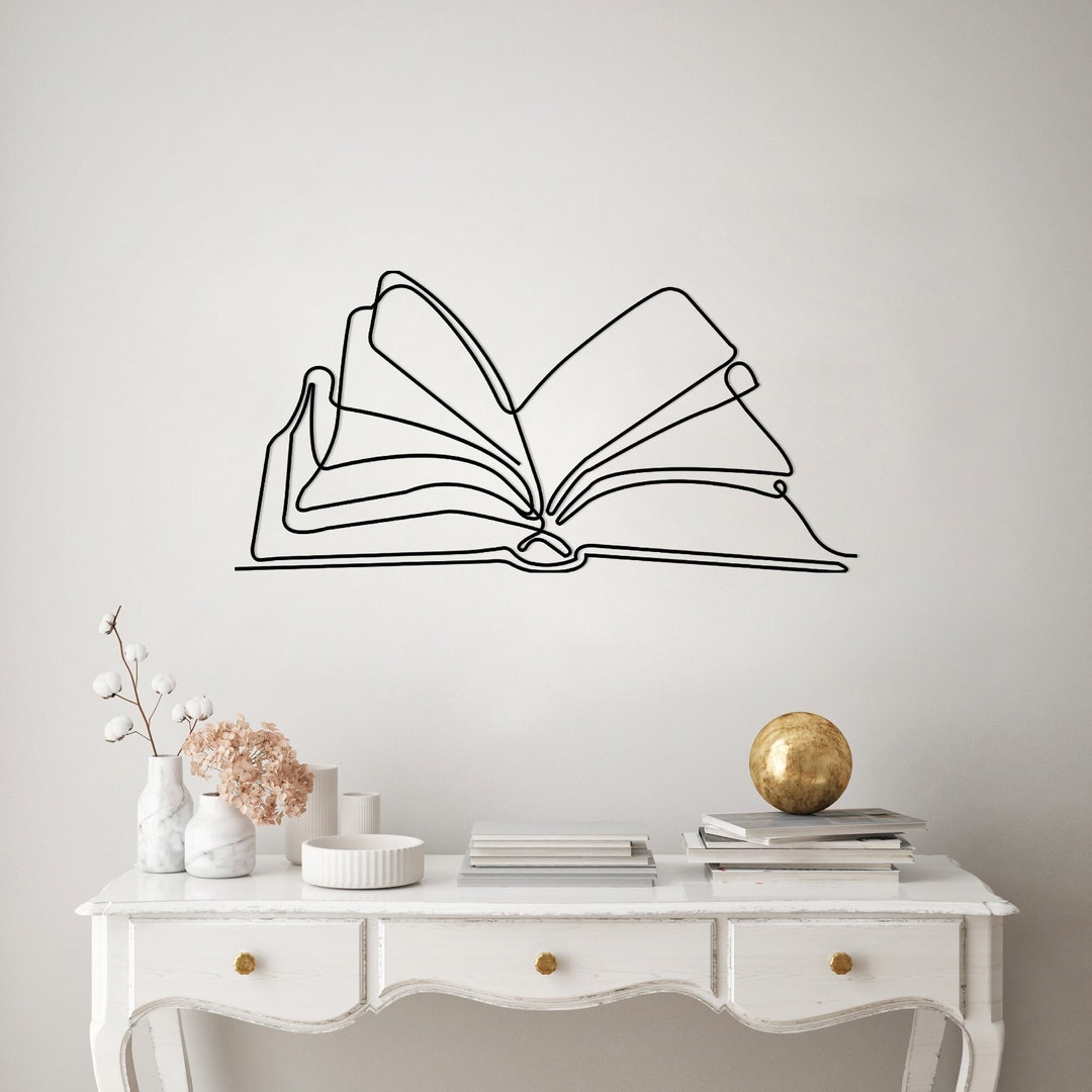 Book Metal Wall Art, Library Sign Line Art, Minimalist Metal Sign ...