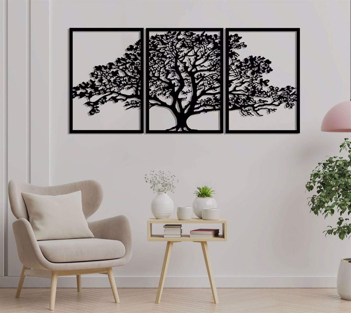 Metal Wall Art 3 Panels Oak Tree Wall Decor Tree Decoration | Etsy
