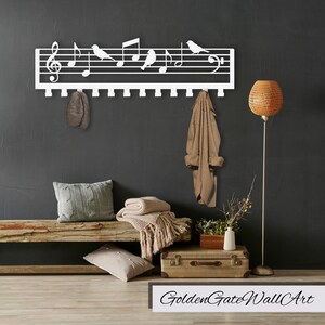 Music Portrait & Notes Wall Mounted Coat Rack, Metal Wall Art, Key ...