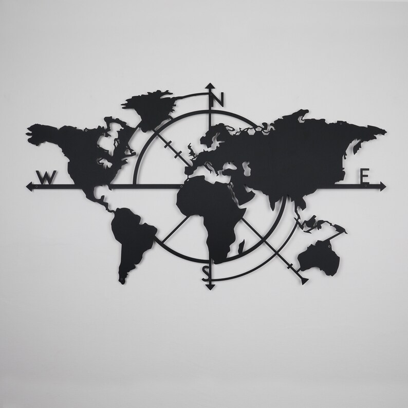 Metal World Map Compass Metal Wall Decor Art Work World Map - Etsy